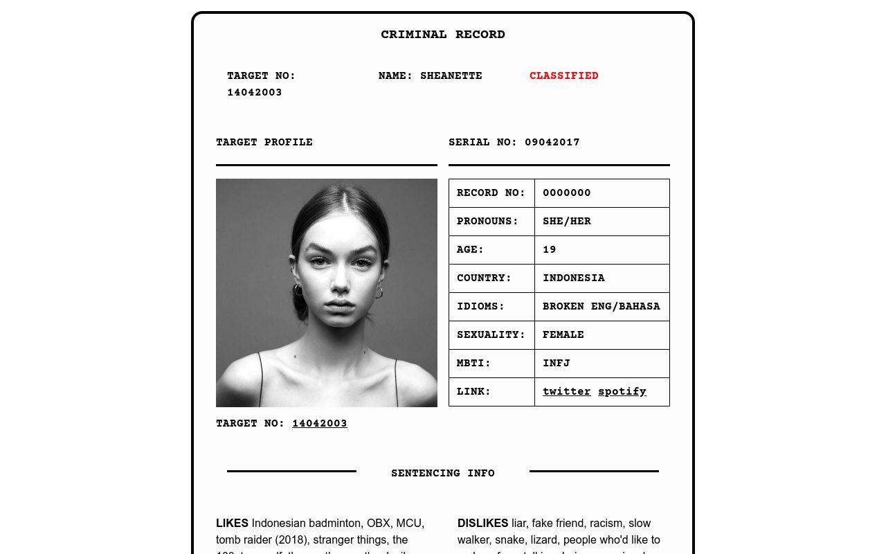 criminal record: classified